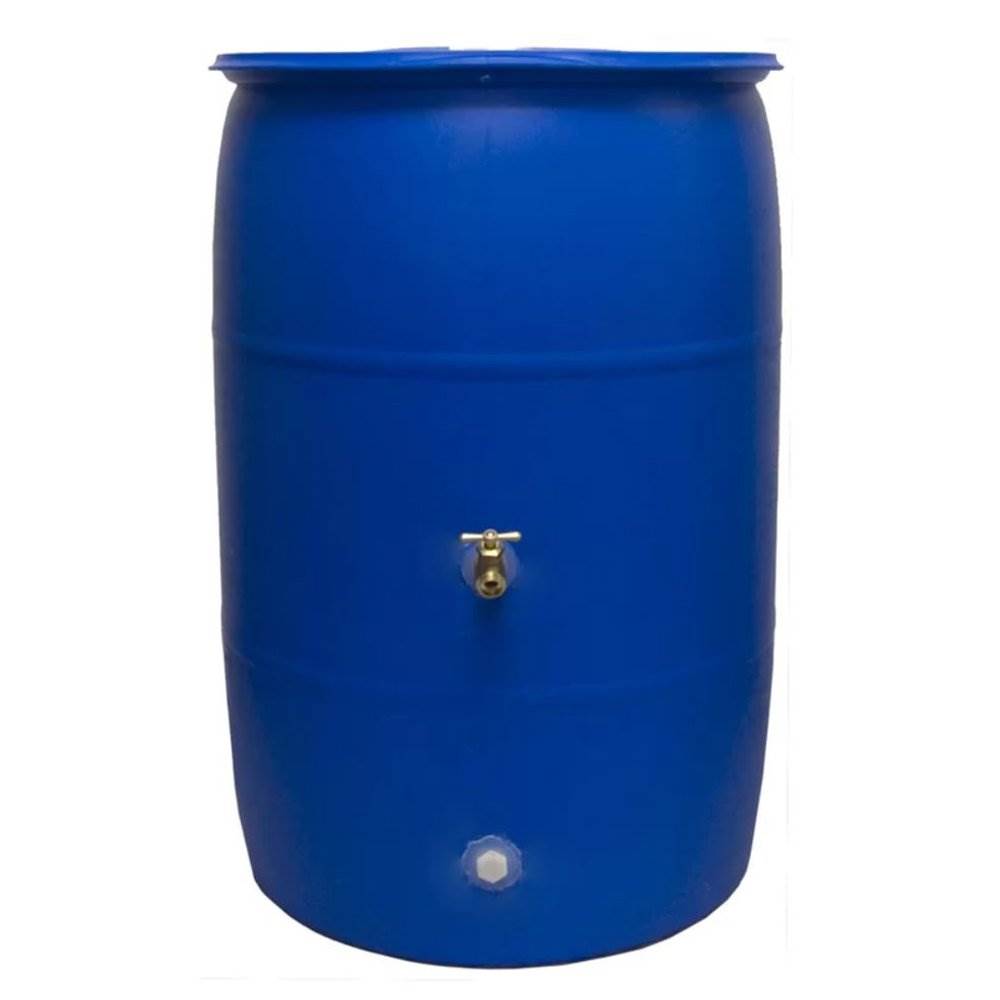 Good Ideas Big Blue 55 Gallon Recycled Plastic Rain Barrel Water Colle ...