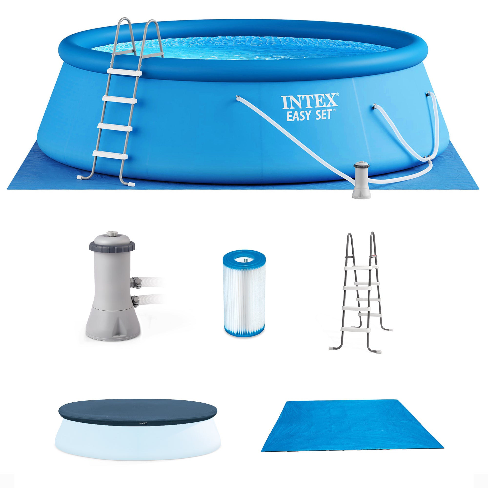 Intex 15ft x 48in Easy Set Above Ground Inflatable Pool w/ Pump and So ...