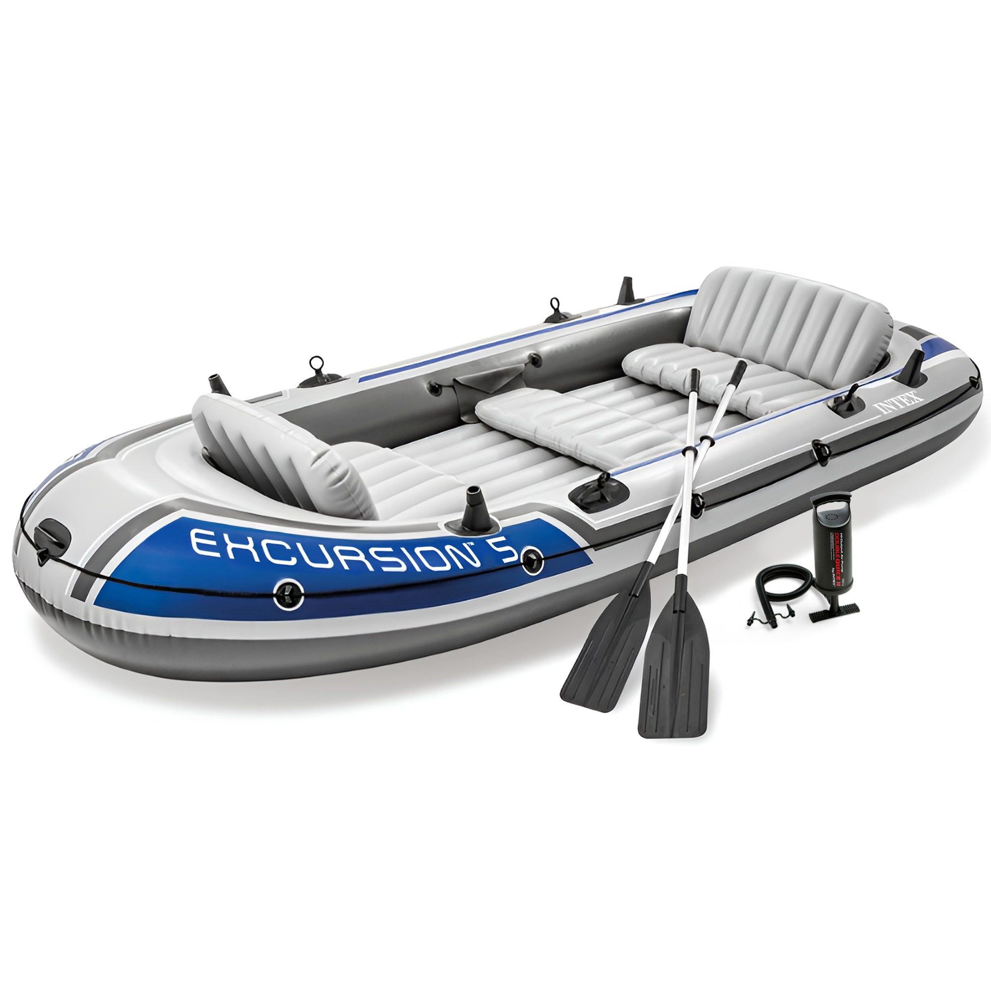Intex Excursion 5 Person Inflatable Boat, Water Fishing River Raft Set ...
