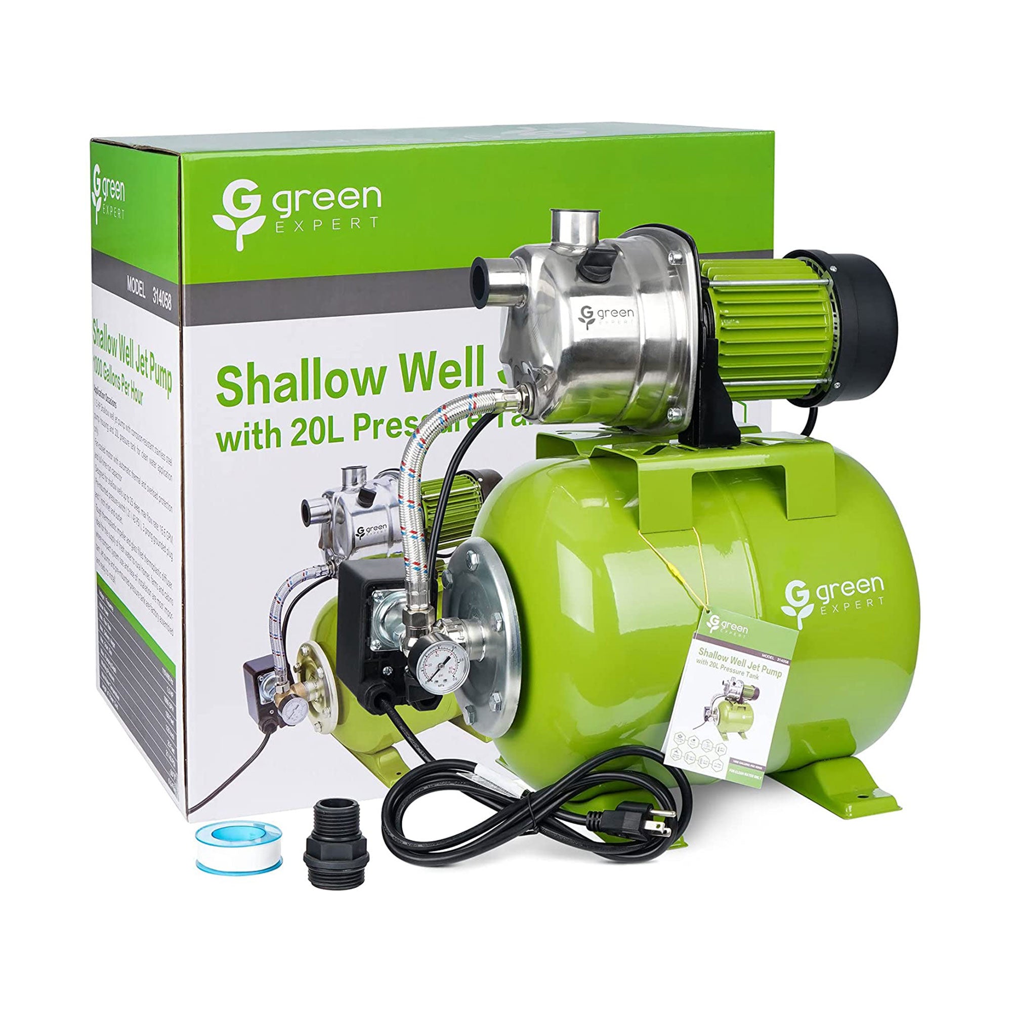 G green EXPERT Steel 3/4 Horsepower Shallow Well Booster Pump System ...