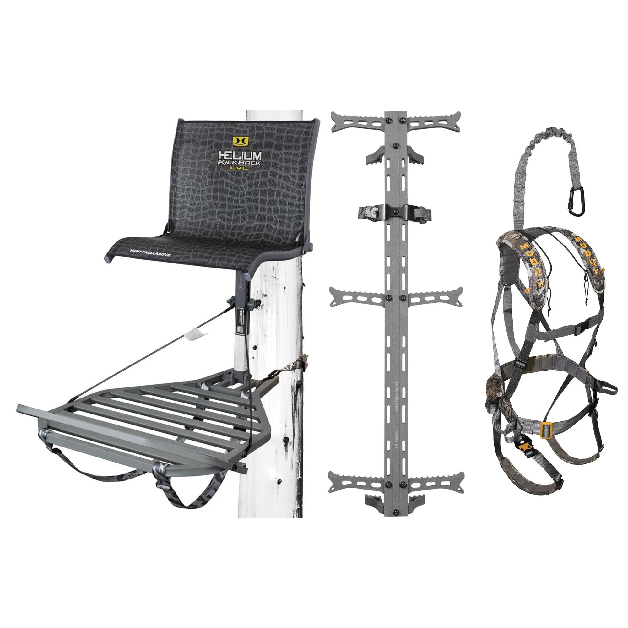 Hawk Helium Kickback Tree Stand, Set of 3 Climbing Sticks & Muddy Ambu ...