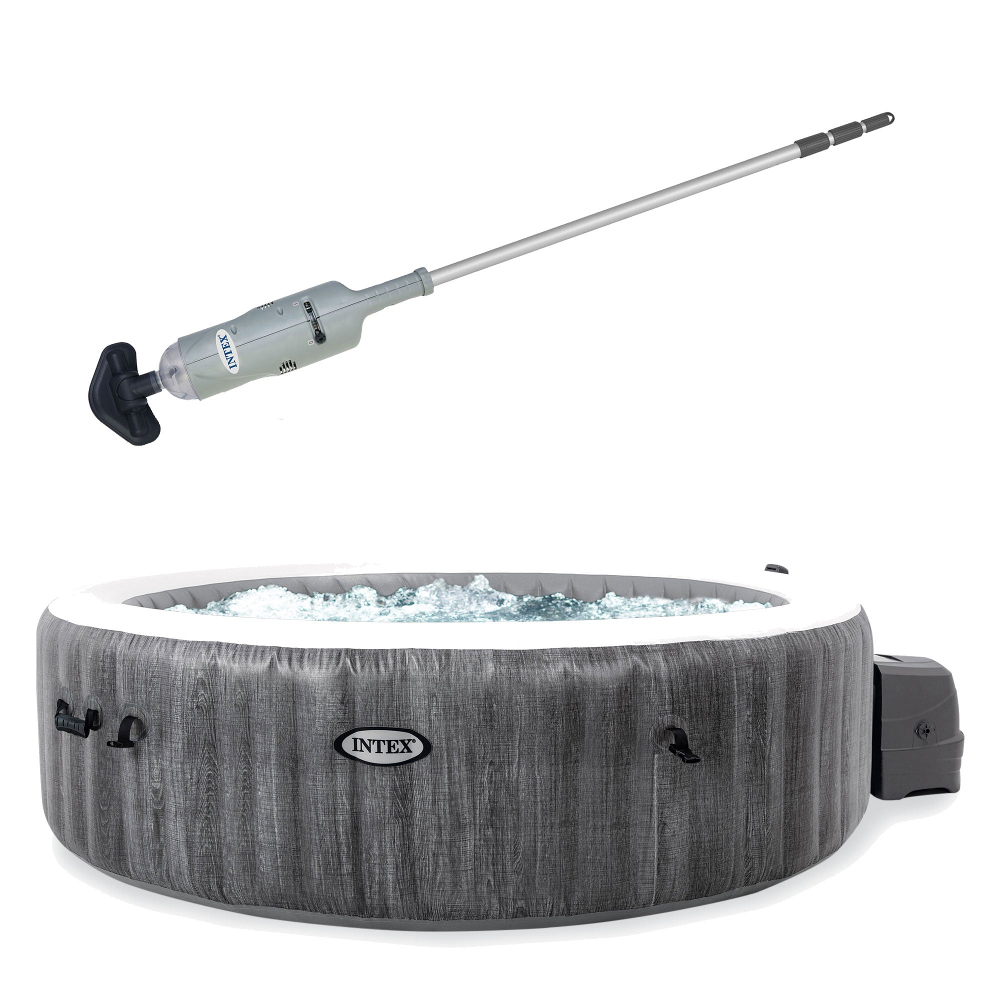Intex Handheld Pool Vacuum w/ PureSpa Plus 6 Person Inflatable Hot Tub ...