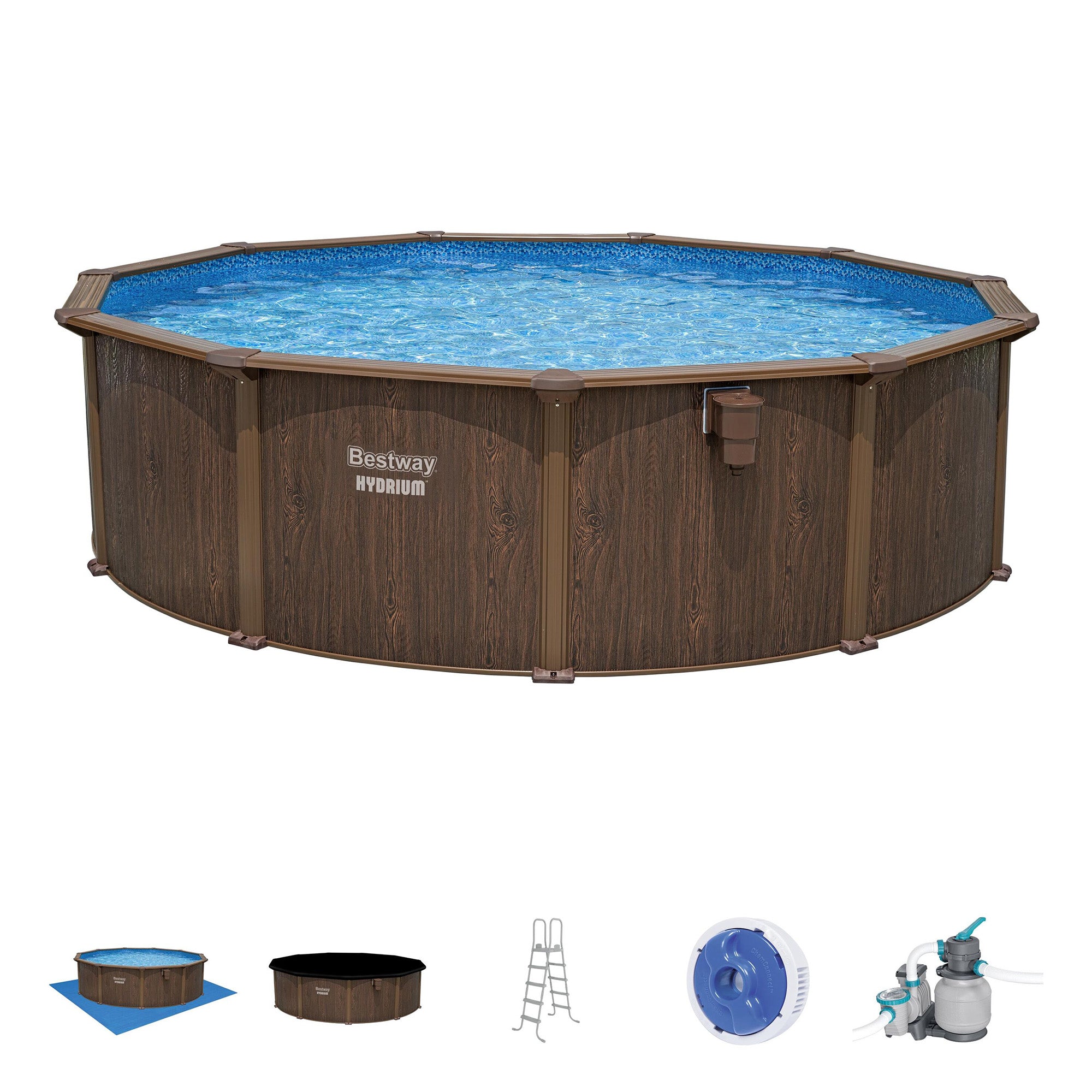 Bestway Hydrium 16’ x 52” Steel Wall Round Above Ground Swimming Pool ...