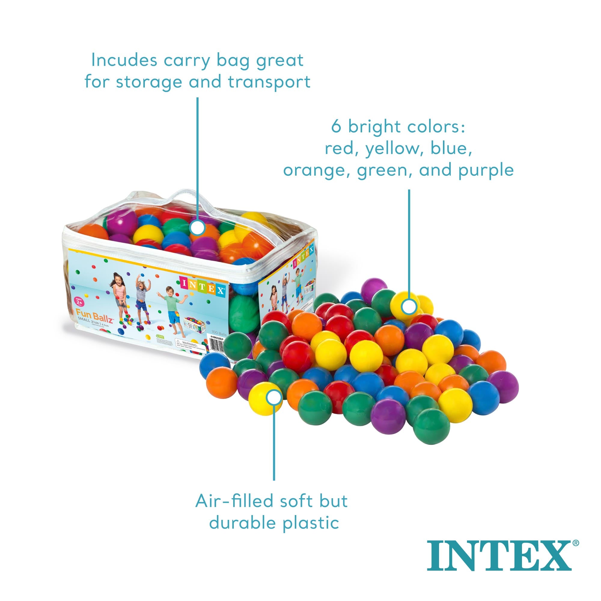 Intex Small Plastic Multi-Colored Fun Ballz for Ball Pit Bounce House ...